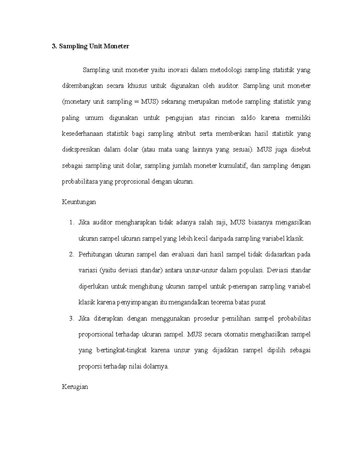 Audit Pengujian Rincian Saldo Menggunakan Sampling Unit Moneter (MUS) - Studocu