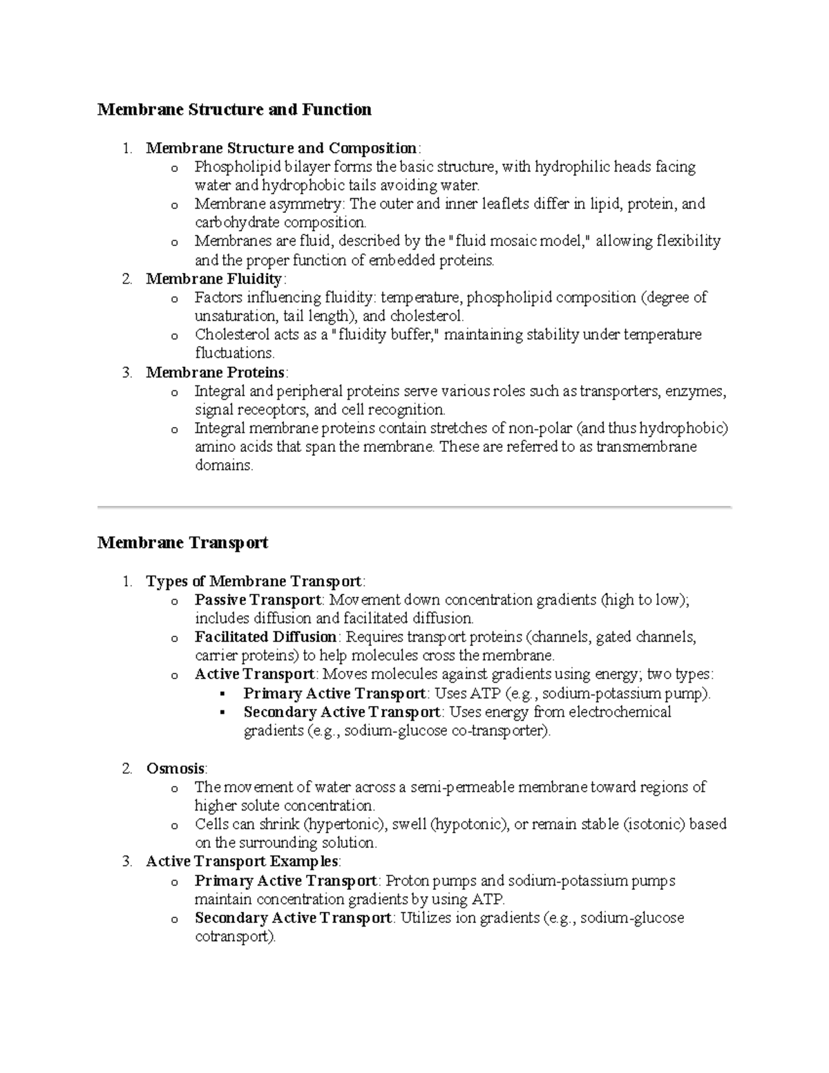 Chapter 4 - Membrane Structure & Function: Lecture Summary Notes - Studocu
