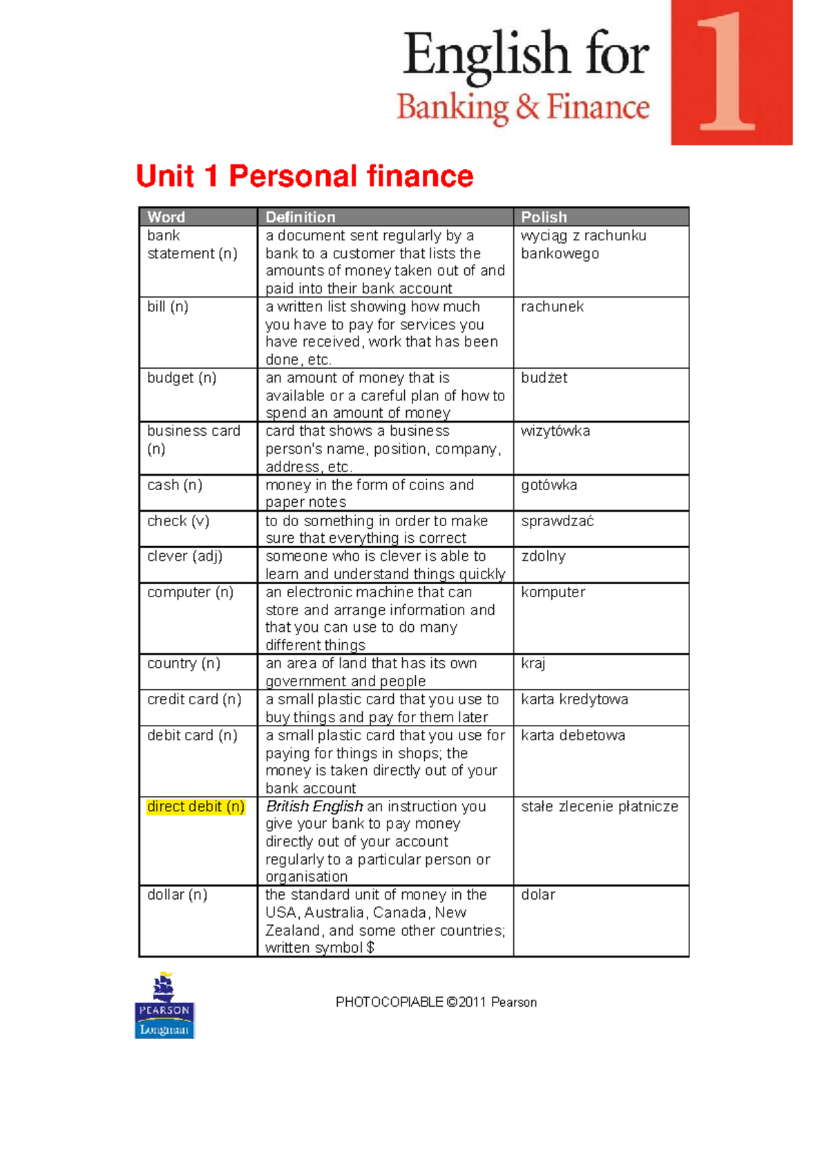 Unit 1 Personal Finance Vocabulary Word Bank - Studocu
