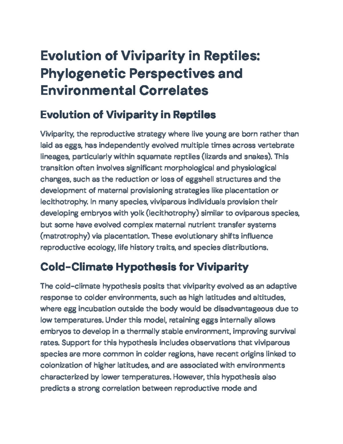 Evolution of Viviparity in Reptiles: Phylogenetic & Ecological Insights ...