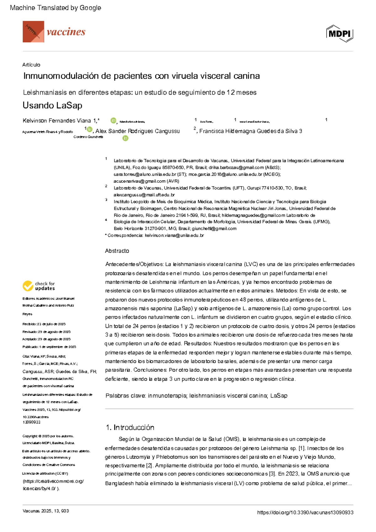 Inmunomodulación en Leishmaniasis Visceral Canina: Estudio de 12 Meses ...