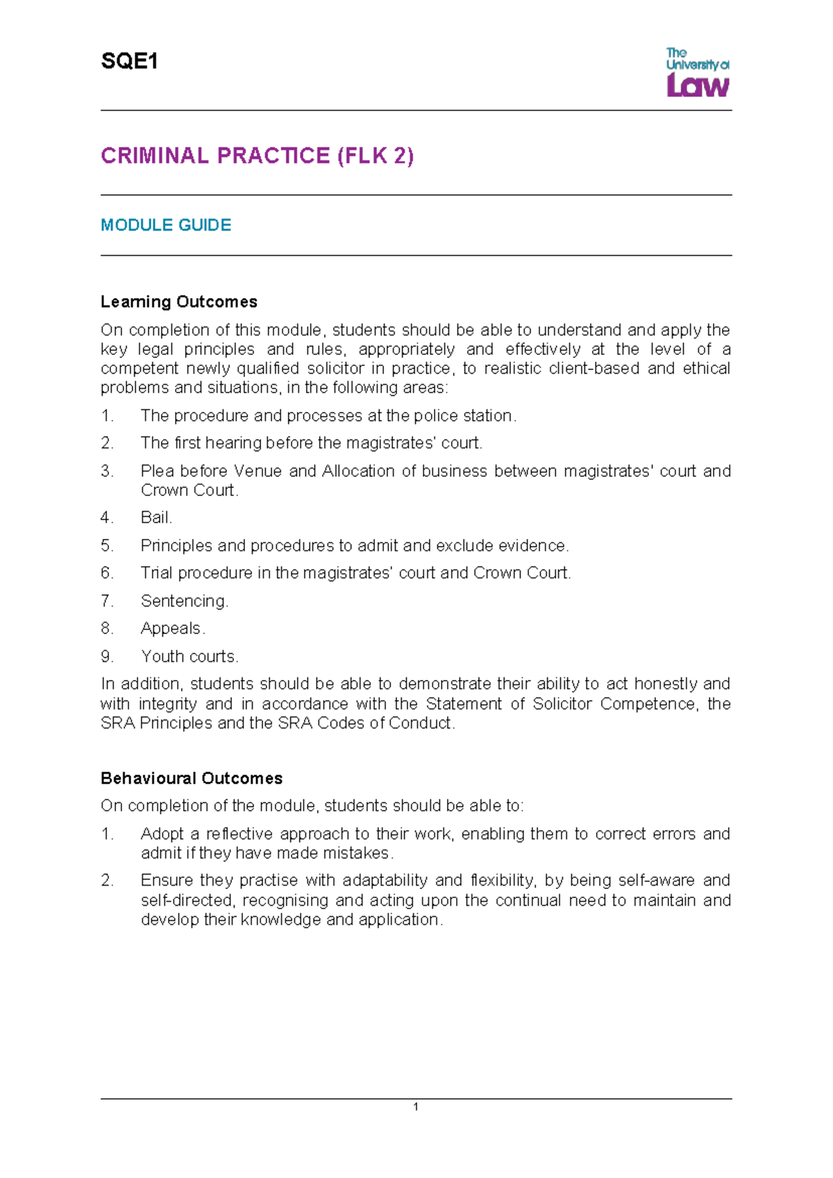 Criminal Practice Module Guide: Summary for SQE1 and SQE2 - Studocu