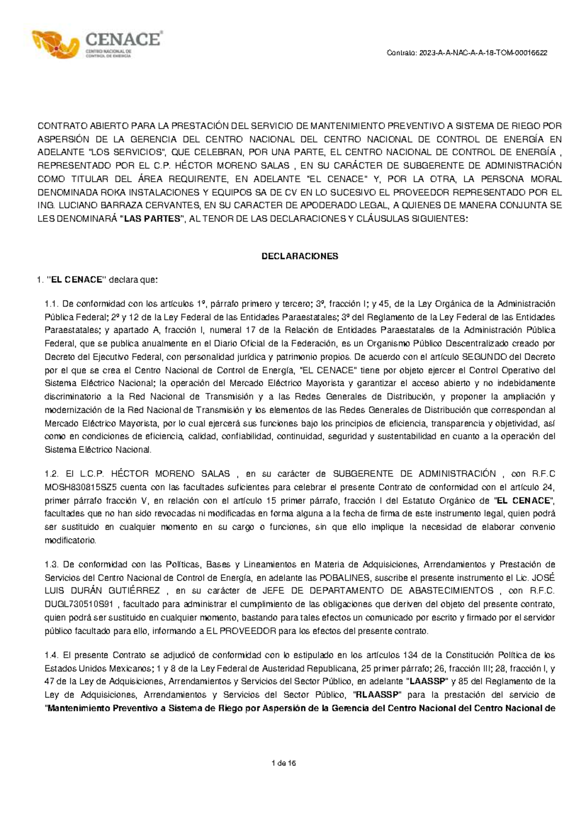 Contrato de Mantenimiento Preventivo a Sistema de Riego - CENACE - Studocu