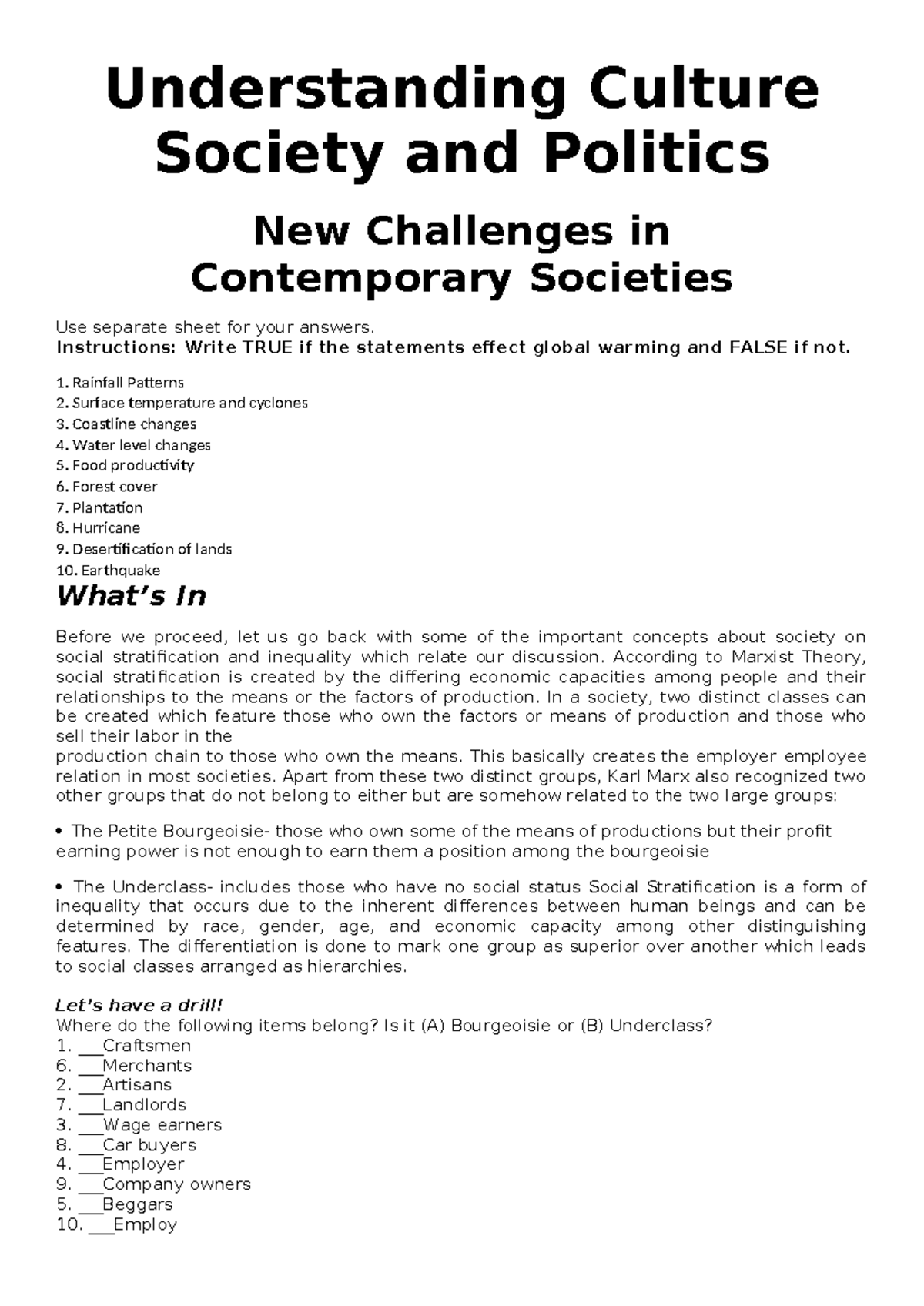 New challenges in contemporary societies - Understanding Culture ...