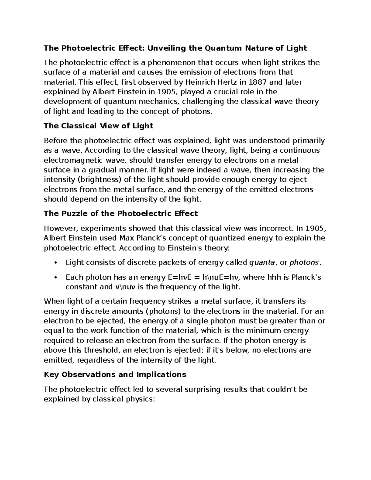 The Photoelectric Effect: Exploring Quantum Light Phenomena - Studocu