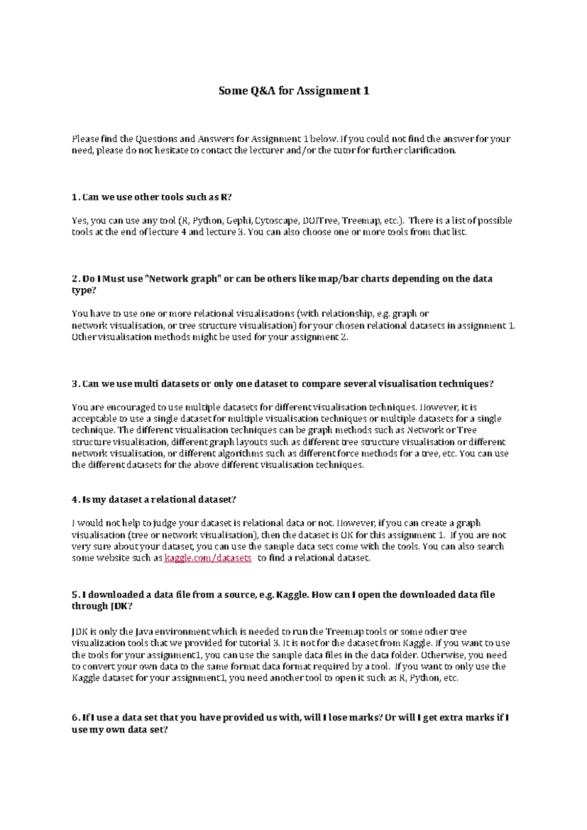 Q&A for Assignment 1 (2022): Tools and Dataset Clarifications - Studocu