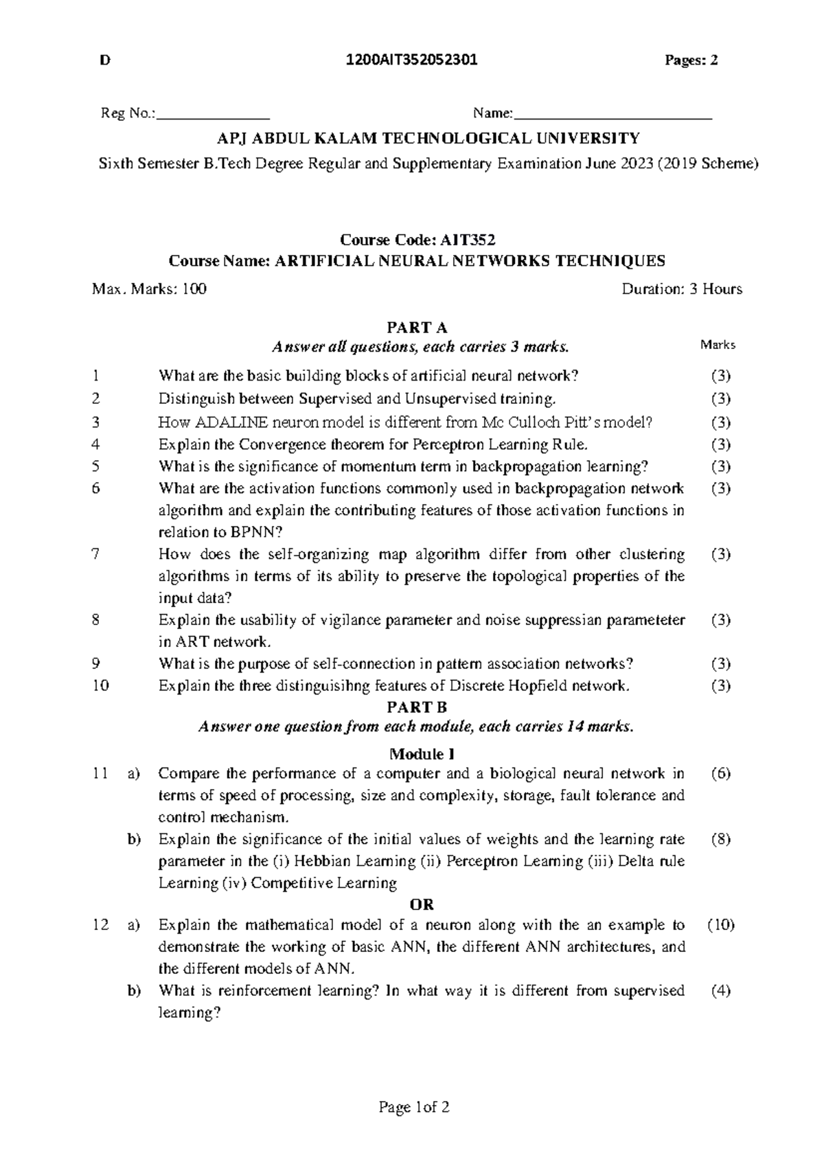 AIT352 Final Exam Notes: Artificial Neural Networks Techniques - Studocu