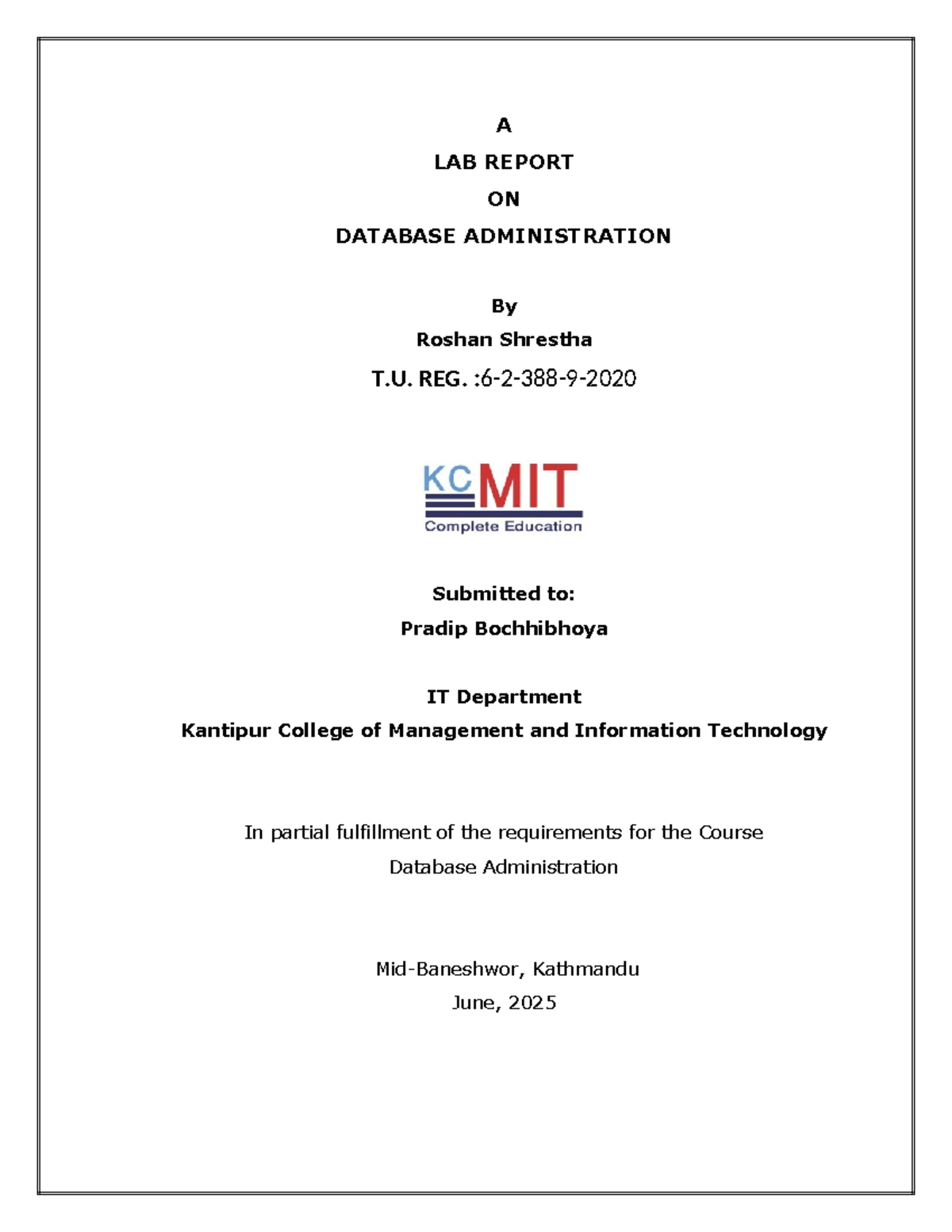 DBA Lab Report: Configuring Oracle Database (DBA 101) - Studocu