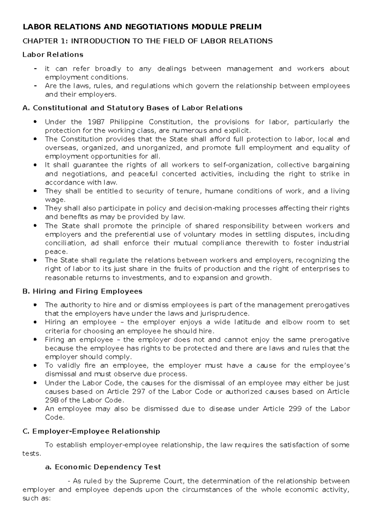 LABOR RELATIONS AND NEGOTIATIONS MODULE PRELIM CH 1: INTRODUCTION - Studocu