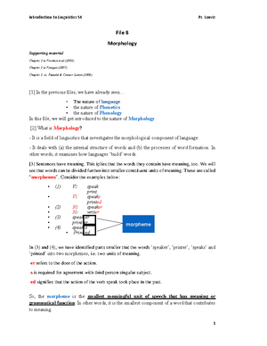 Exercises ON Morphology - 1 EXERCISES ON MORPHOLOGY EXERCISE 1: Identify the number of morphemes ...