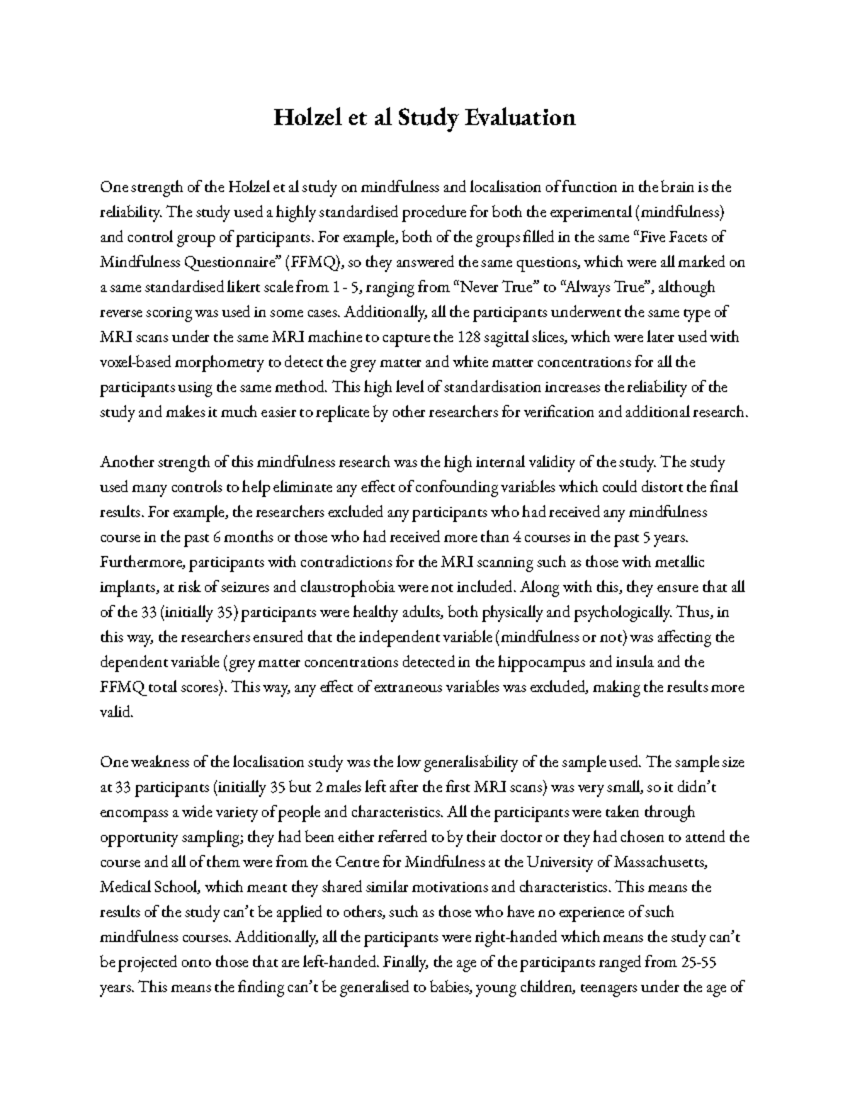 Holzel et al Study Evaluation: Strengths and Weaknesses of Mindfulness ...