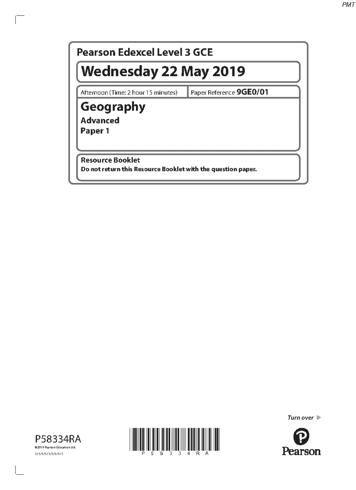 Edexcel Geography A-Level Paper 3 Resource Booklet - June 2019 - Studocu