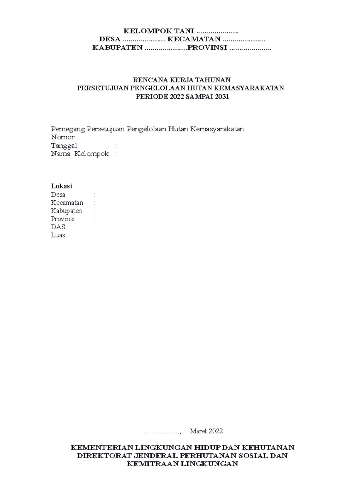 Rencana Kerja Tahunan RKT HKm Perhutanan Sosial 2022-2031 - Studocu