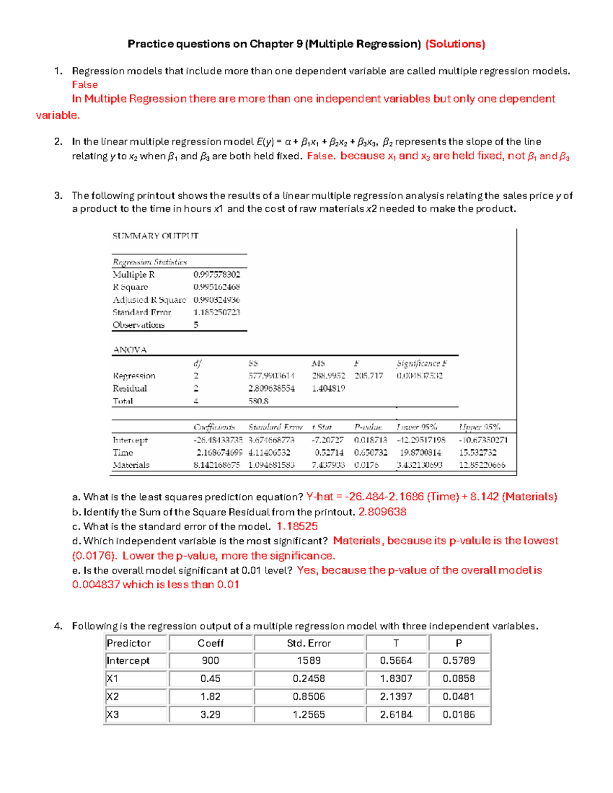 ISC207 Chapter 09 Practice Questions on Multiple Regression Solutions ...