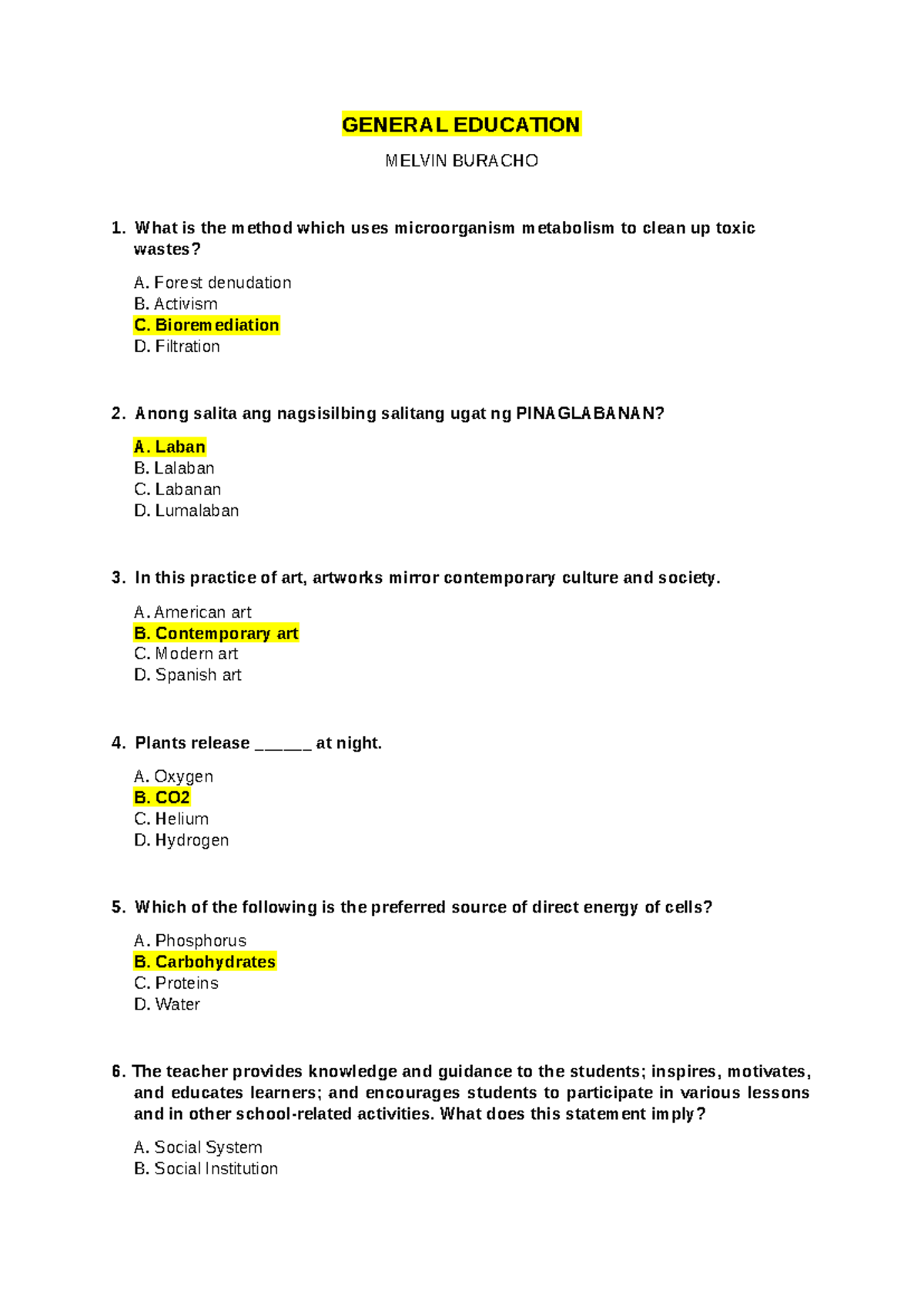 General Education Pre Board Review by Melvin Buracho - Studocu