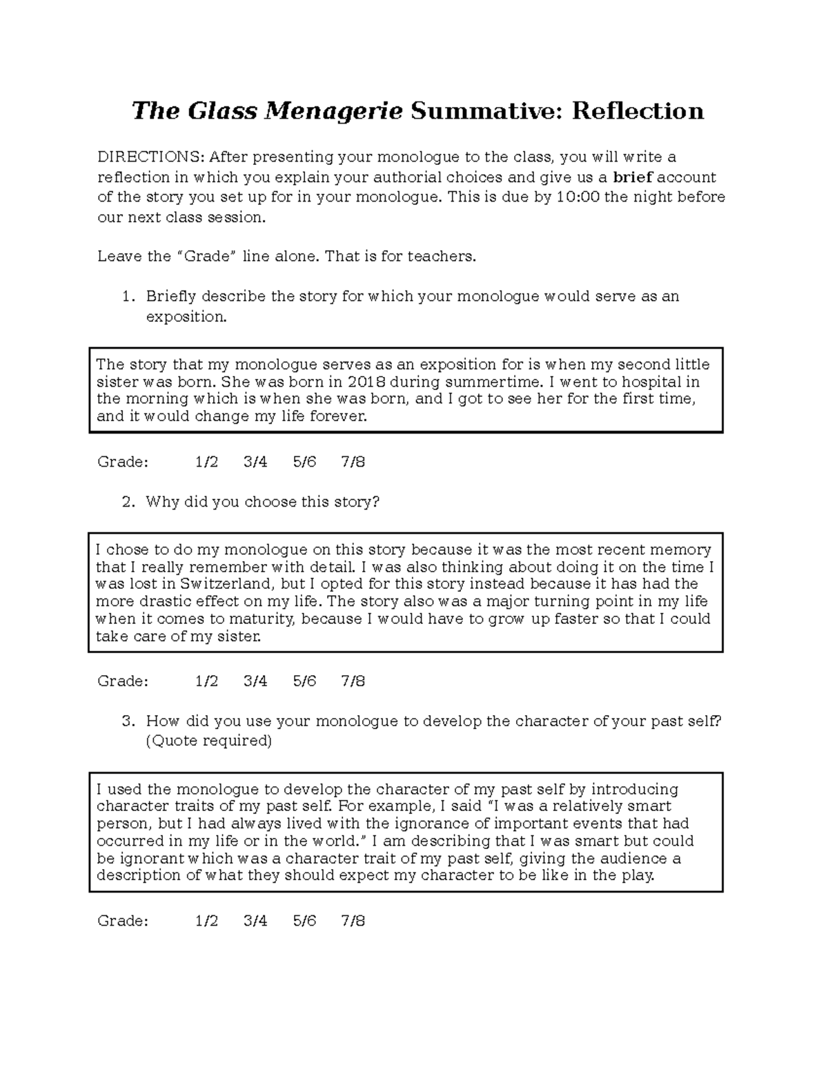 The Glass Menagerie Summative Reflection - The Glass Menagerie ...