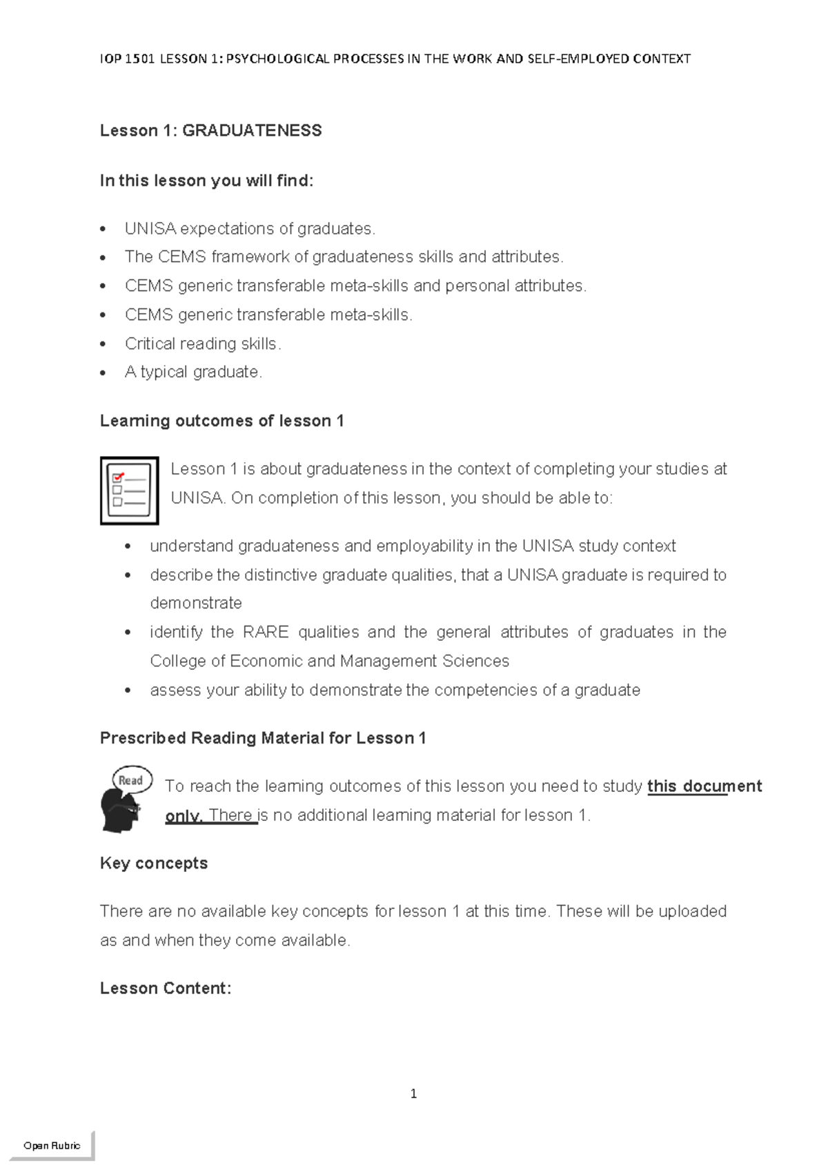 LU 1 Graduateness 2025: Essential Skills & Attributes Study Guide - Studocu