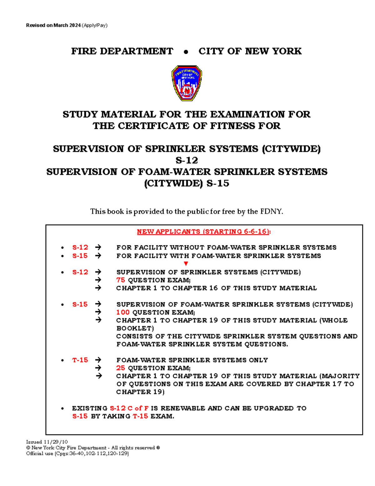 Study Materials for S-12/S-15 Certificate of Fitness Exam (2024) - Studocu