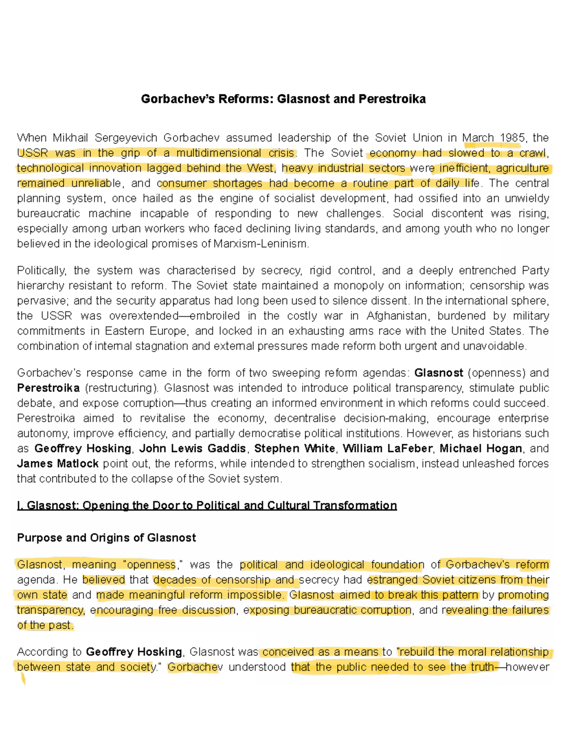 Gorbachev's Reforms: Glasnost and Perestroika Analysis (HIST 101) - Studocu