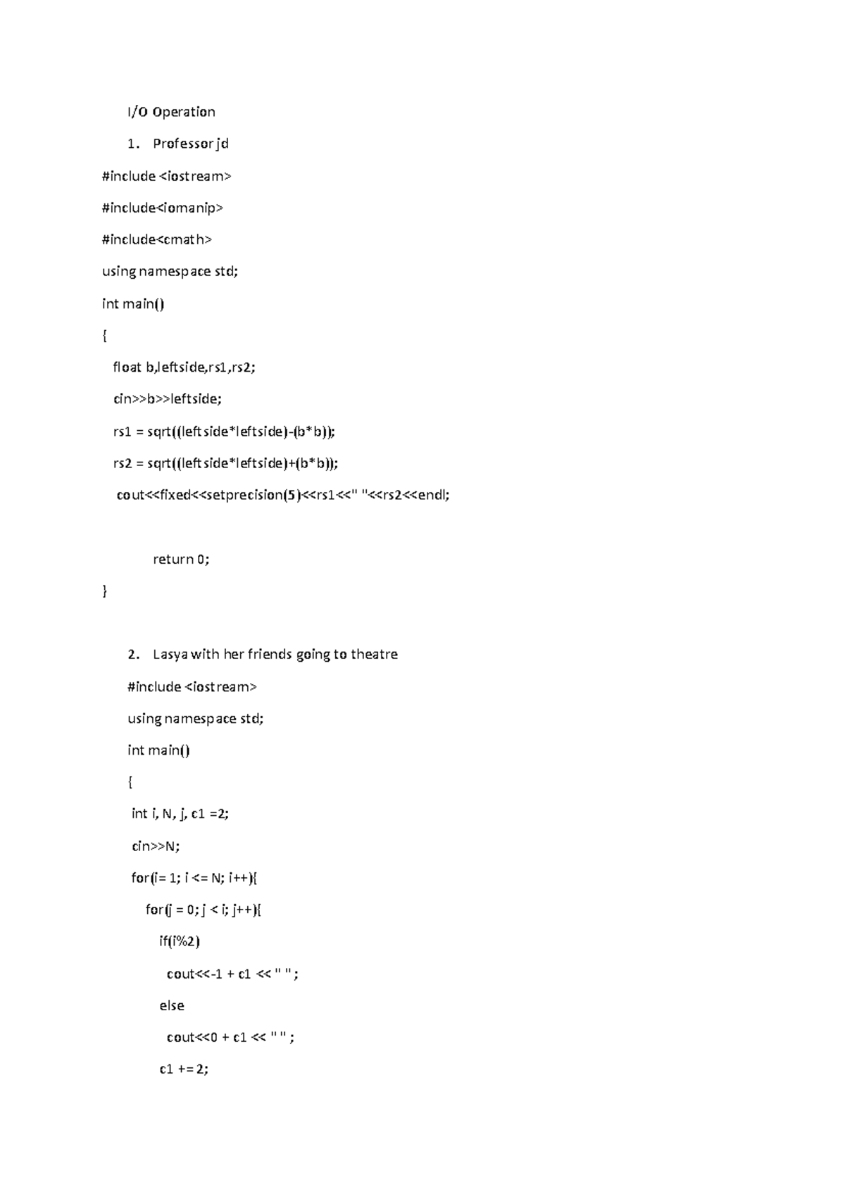 1. OODP Megalist - oops elab - I/O Operation Professor jd #include # ...