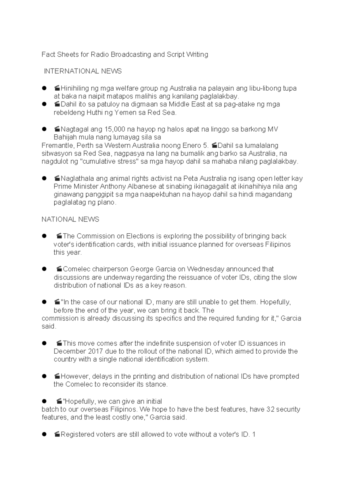 Fact Sheet for Radio Broadcasting & Script Writing - News Highlights ...