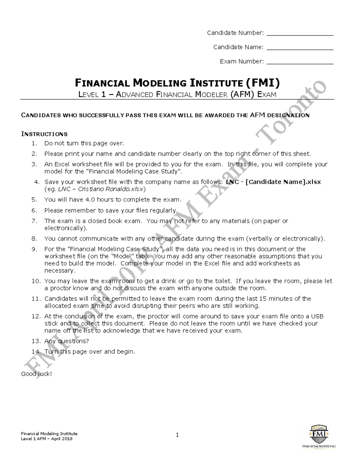 AFM Level 1 Exam Case Study: LNC Financial Modeling Overview - Studocu