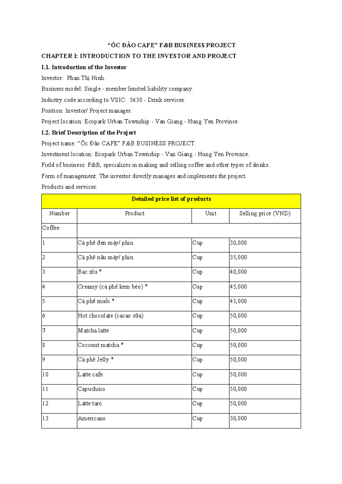 ĐẢO BUSINESS PROJECT: CHAPTER I - INTRODUCTION & MARKET ANALYSIS (TCDN ...