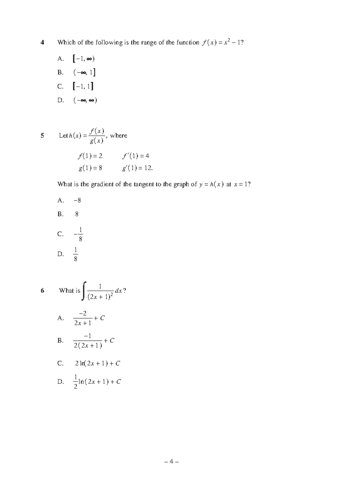 Q4 HSC 22 - Function Range and Gradient Analysis - Studocu