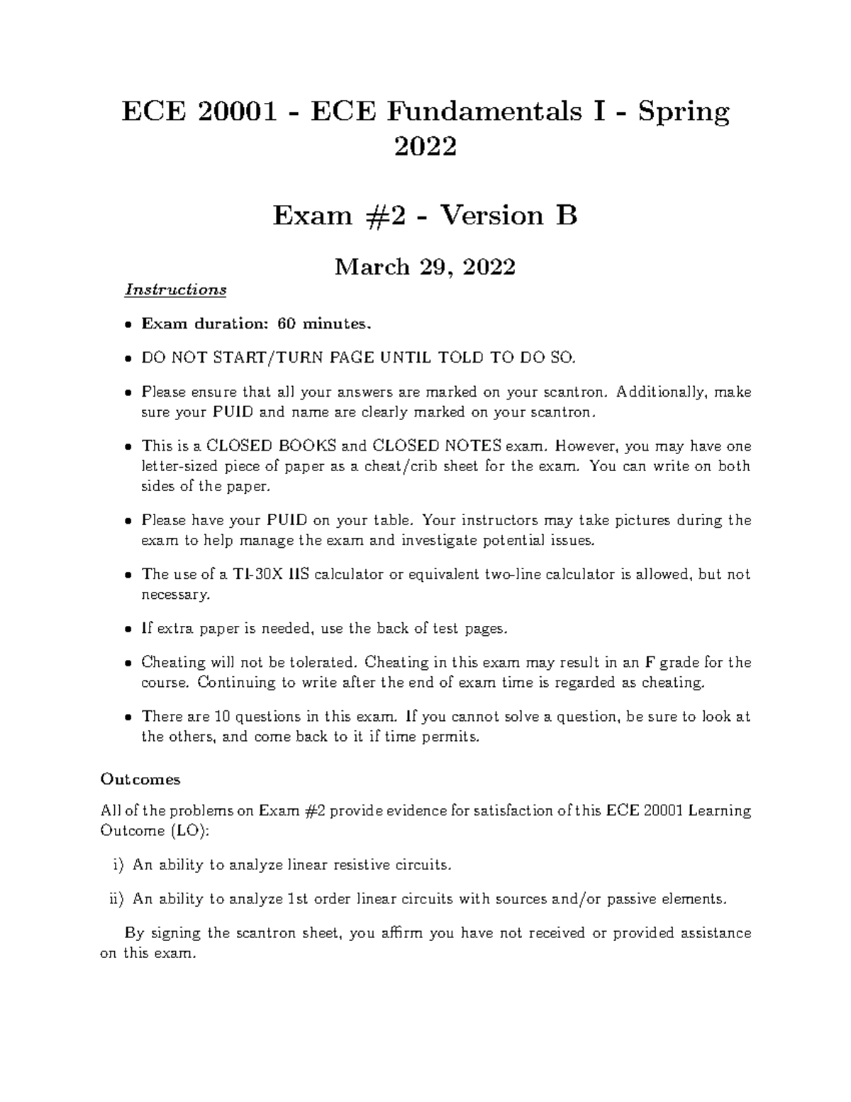ECE2001 Exam #2 Solutions - Version B (Spring 2022) - Studocu
