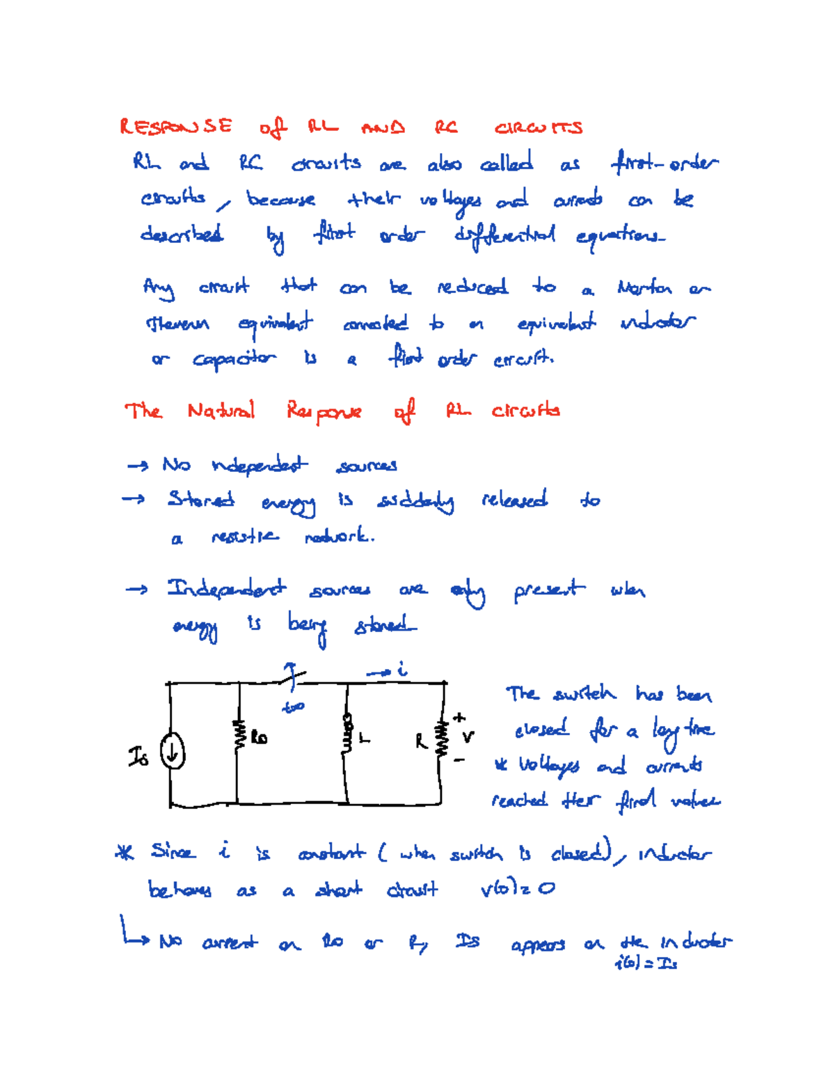 ELE203 W07 - First Order Response in RL and RC Circuits - Studocu