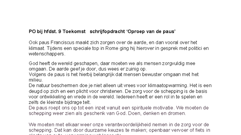 PO bij H9 Toekomst: Essay over Zorg voor de Aarde - Studeersnel