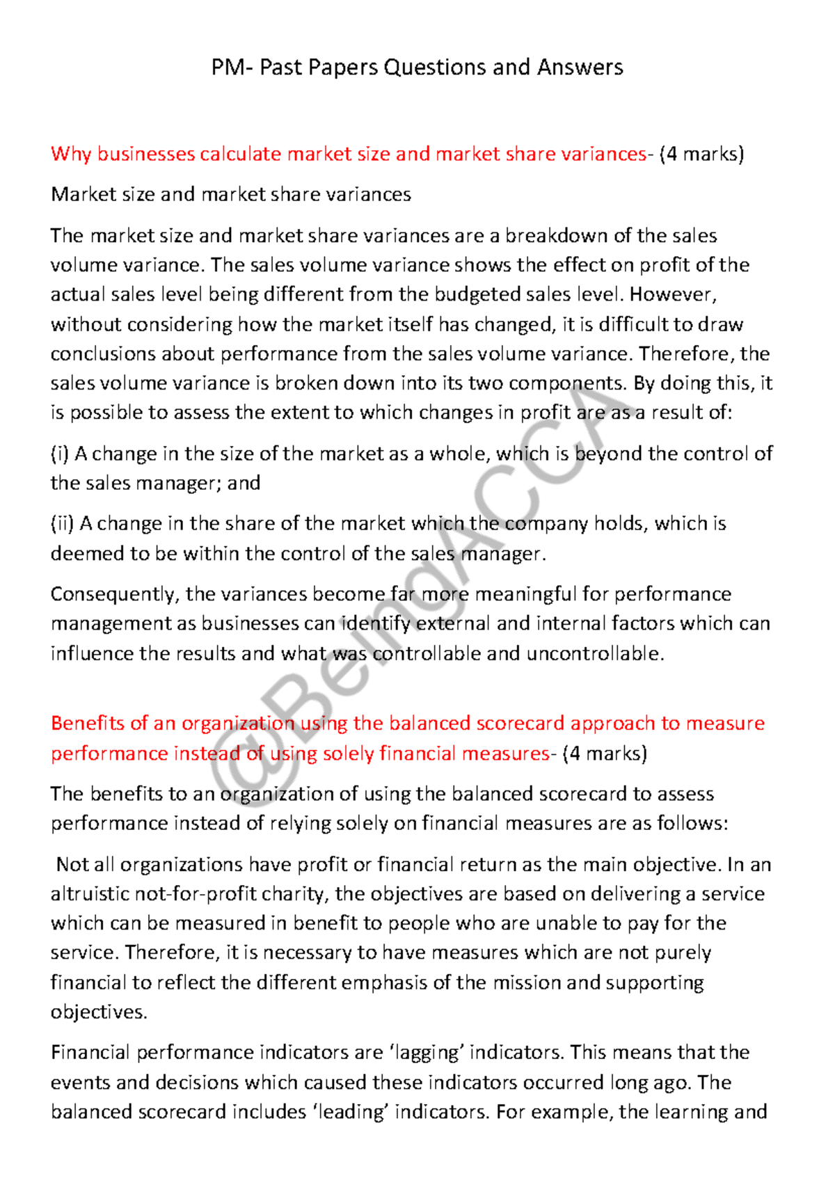Market Size & Share Analysis: Insights for PM Theory (ACCA) - Studocu