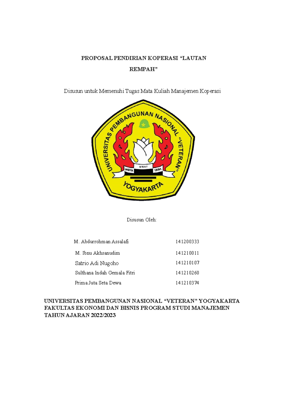 Proposal Pendirian Koperasi "Lautan Rempah" - Manajemen Koperasi KEL. 6 ...