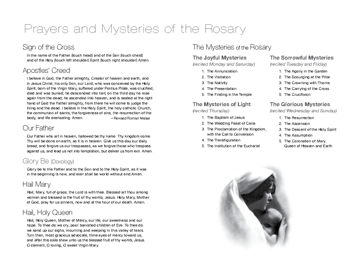 The Rosary: Prayers and Mysteries - OLHOC 1 Guide - Studocu