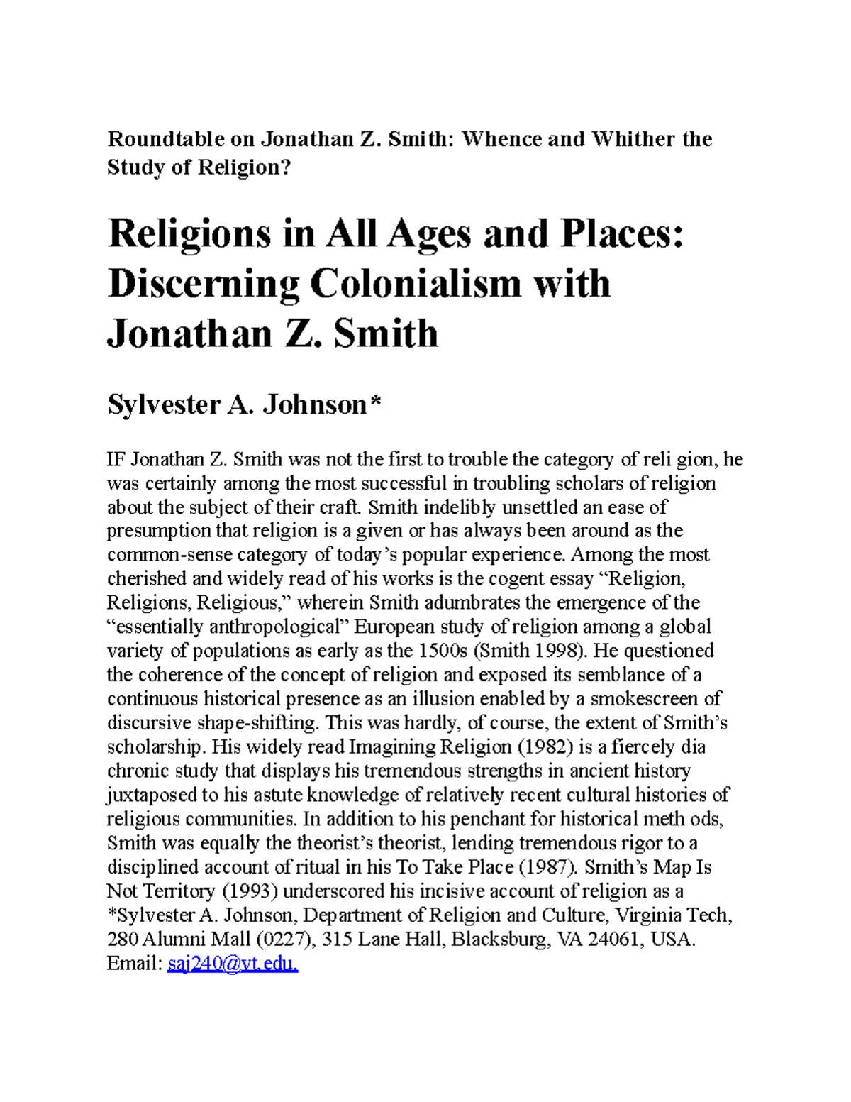 Roundtable on Jonathan Z. Smith: Empire's Influence on Religion Studies ...