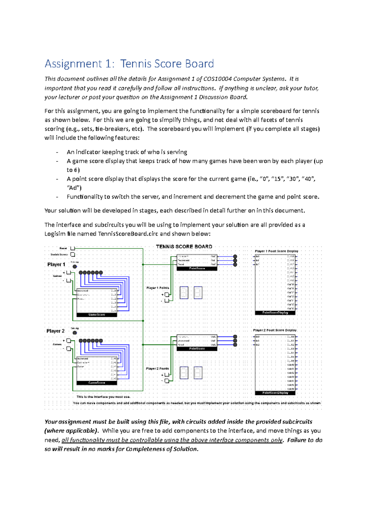 Assignment 1: Tennis Score Board for COS10004 Computer Systems - Studocu