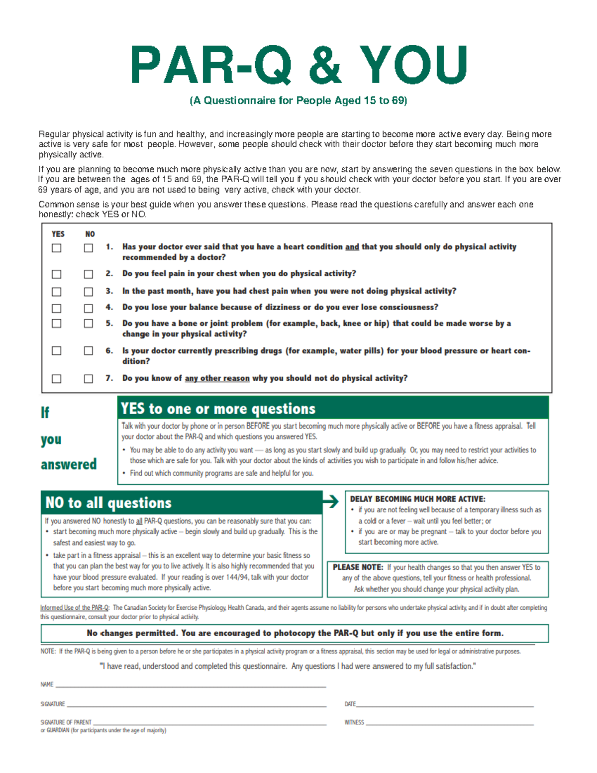 Par-q - Parq - PAR-Q & YOU (A Questionnaire for People Aged 15 to 69 ...