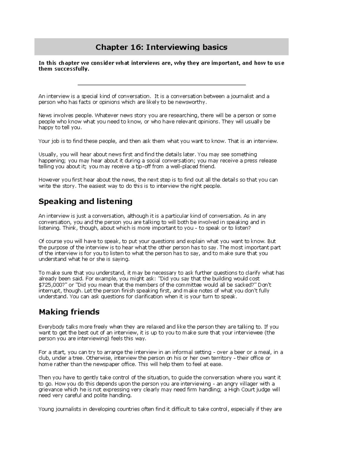 The-news-manual - Important - Chapter 16: Interviewing basics In this ...