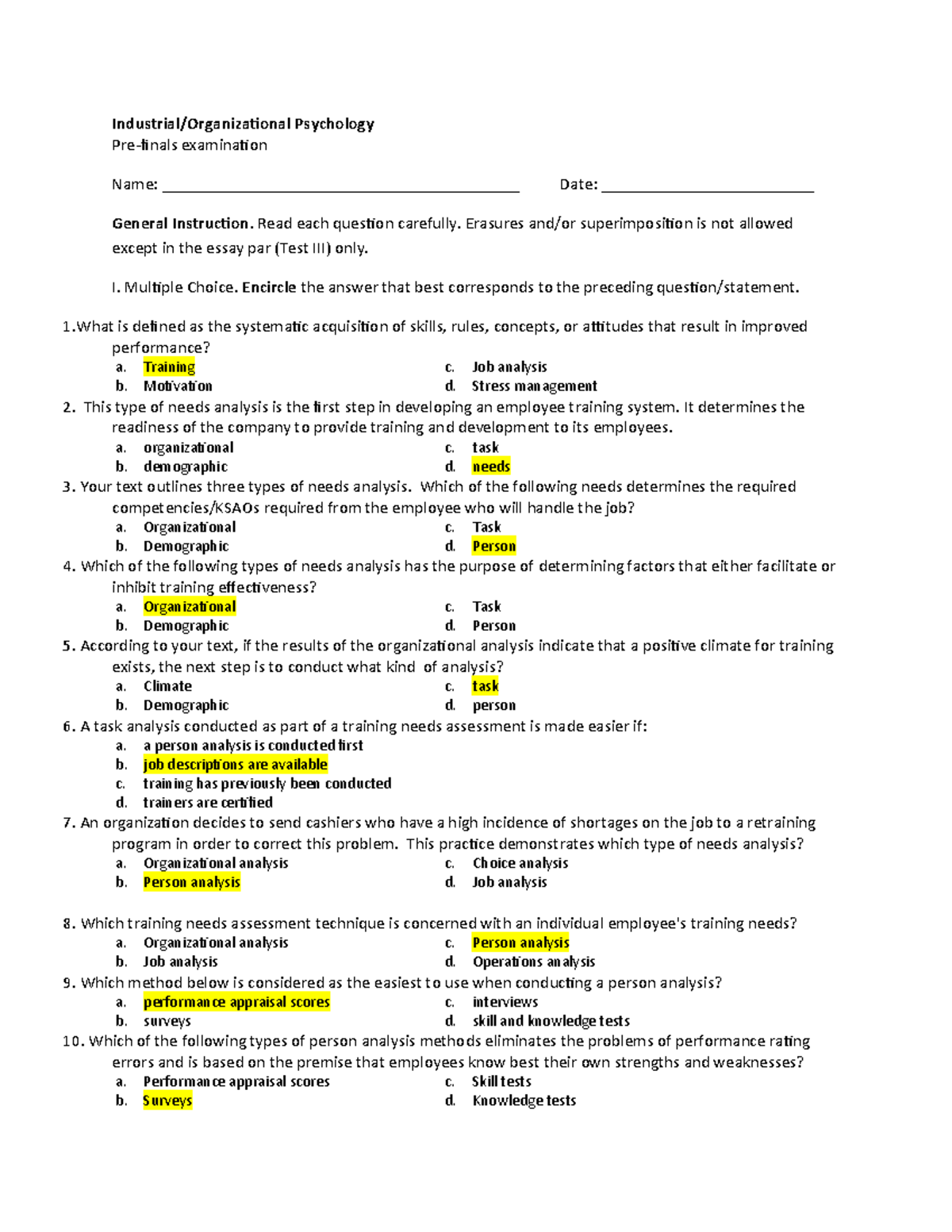 PSY 301: Psychology Final Exam Review and Practice Questions - Studocu