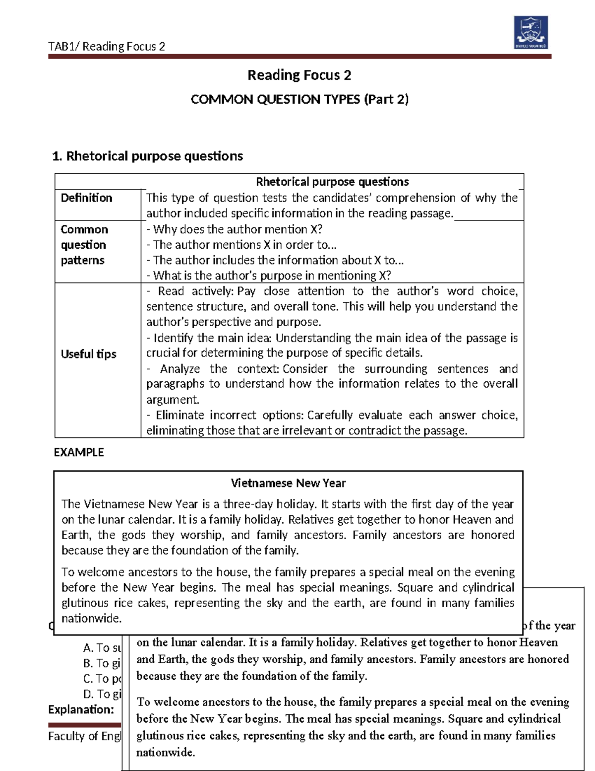 TAB1 Reading Focus 2 (for Ts) Phu Ì o Ì ng Va Ì n - Reading Focus 2 ...