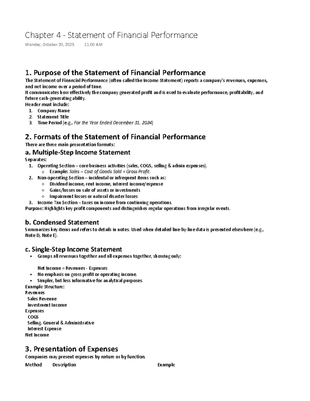 Chapter 4 - Statement of Financial Performance Overview - Studocu