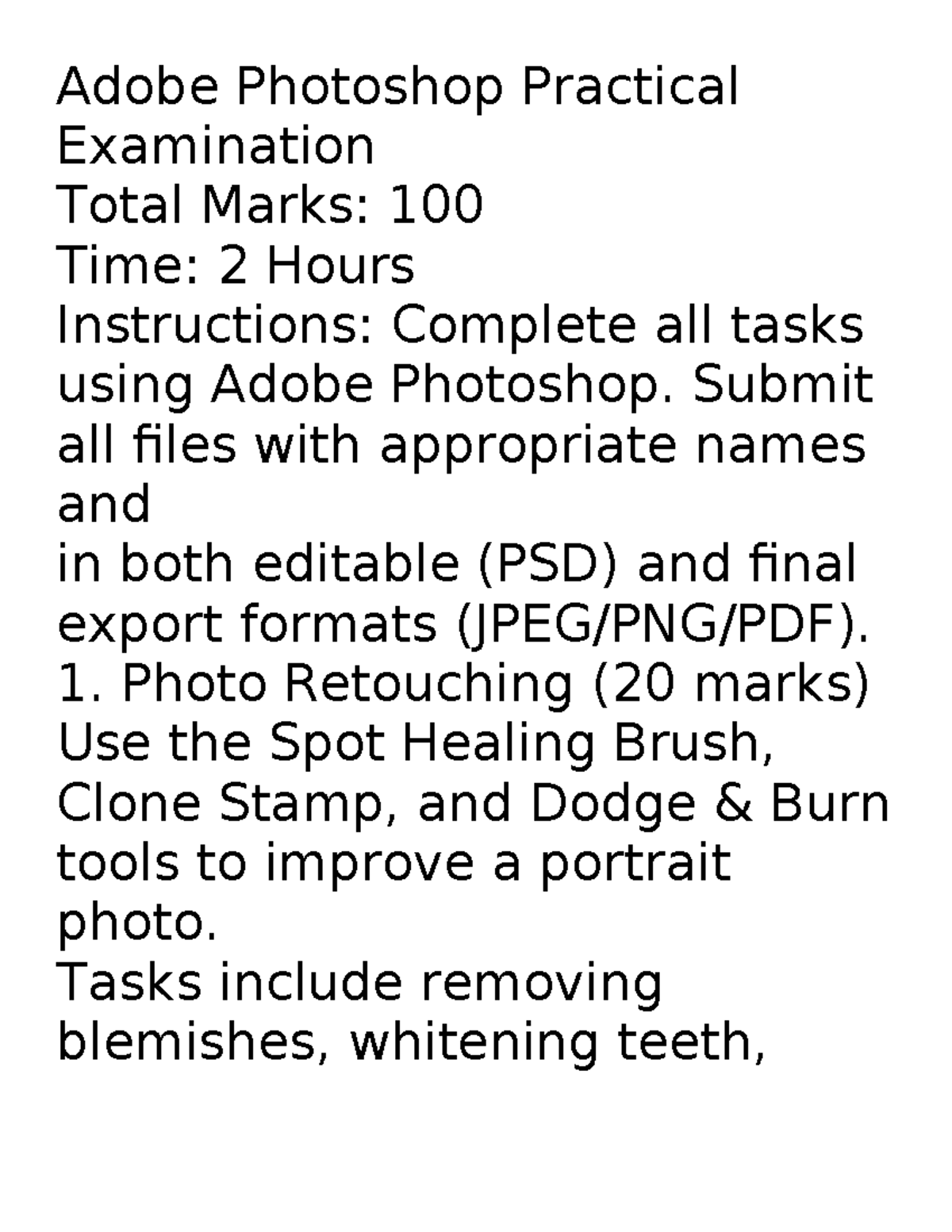 Adobe Photoshop Practical Exam (100 Marks) - Tasks & Instructions - Studocu