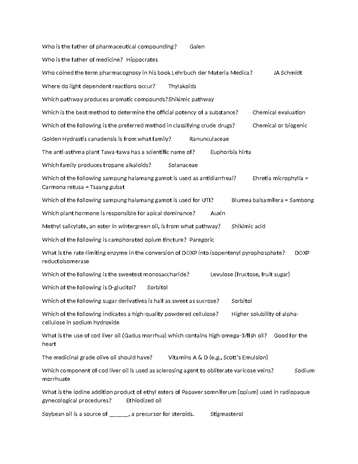 M2 Pcog - Practice Questions and Answers on Pharmaceutical Compounding ...