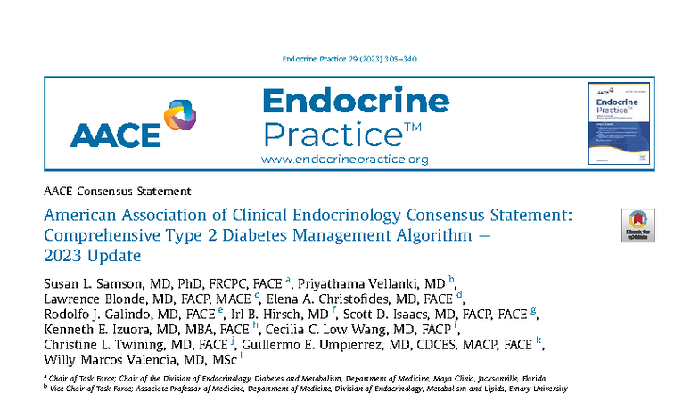 2023 AACE Consensus Statement: Type 2 Diabetes Management Algorithm ...