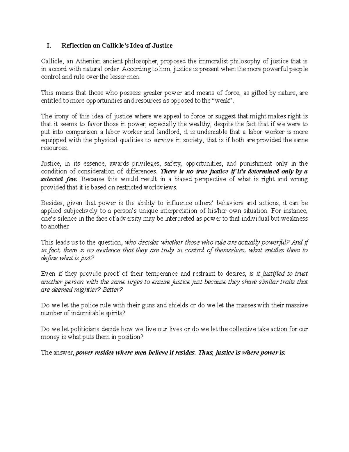 Ethics (PHIL101): Callicles on Justice and the Golden Mean - Studocu