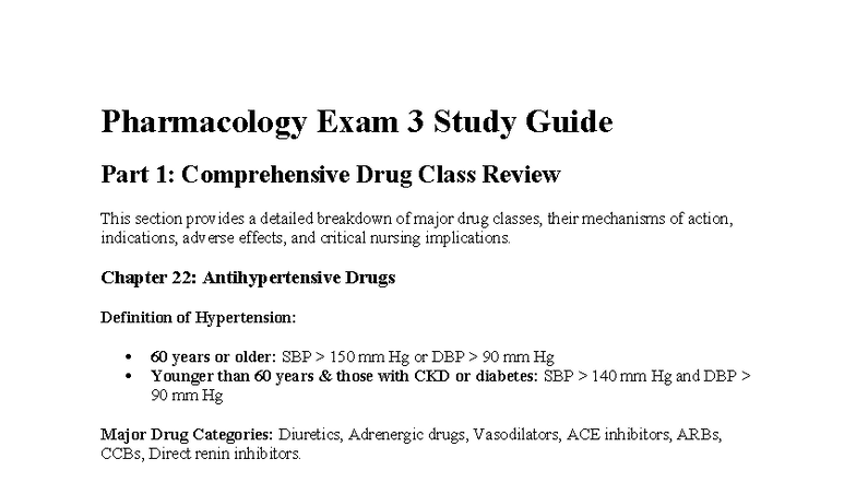 Pharmacology Exam 3 Study Guide: Comprehensive Review of Drug Classes ...