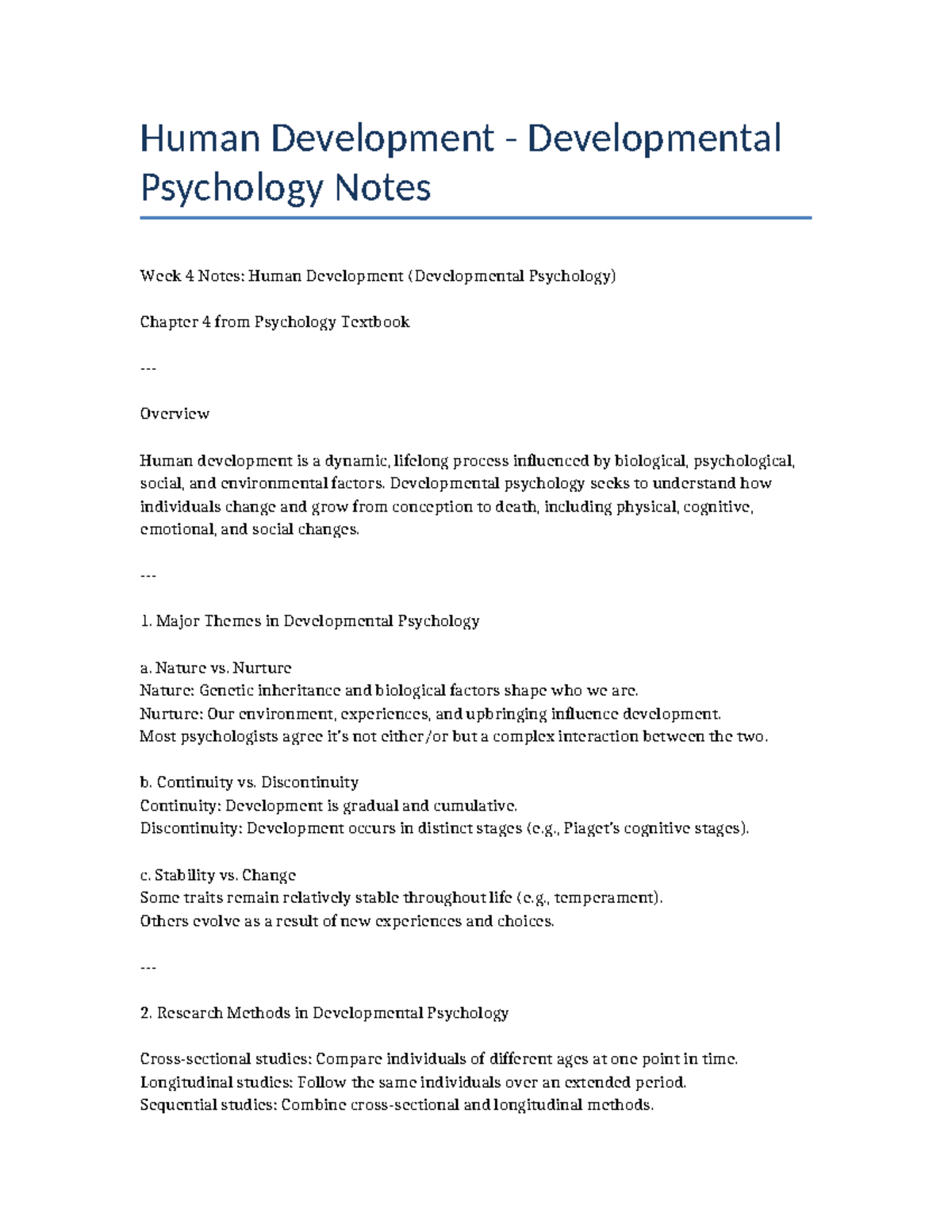 Developmental Psychology Notes: Human Development (Week 4) - Studocu