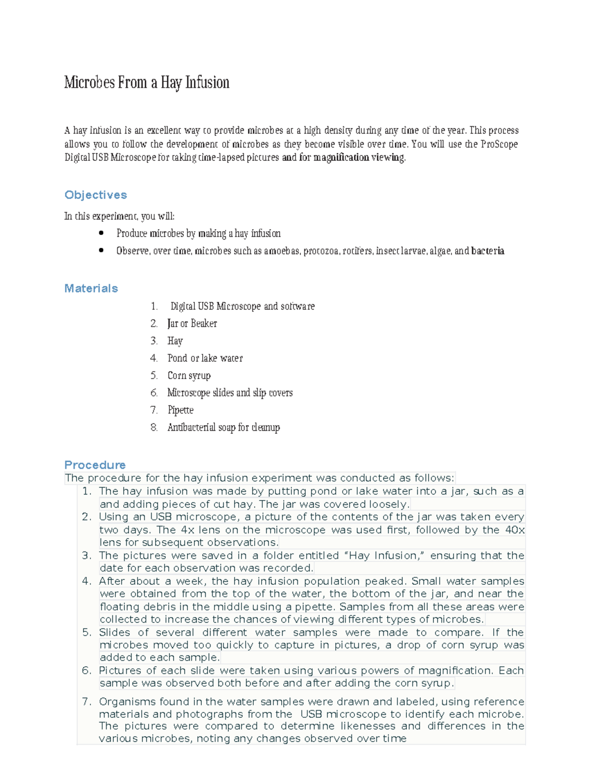 BIO 101: Hay Infusion Method for Microbial Observation and Study - Studocu