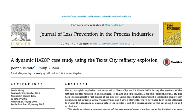 Dynamic HAZOP Case Study of the Texas City Refinery Explosion (ENG 101 ...