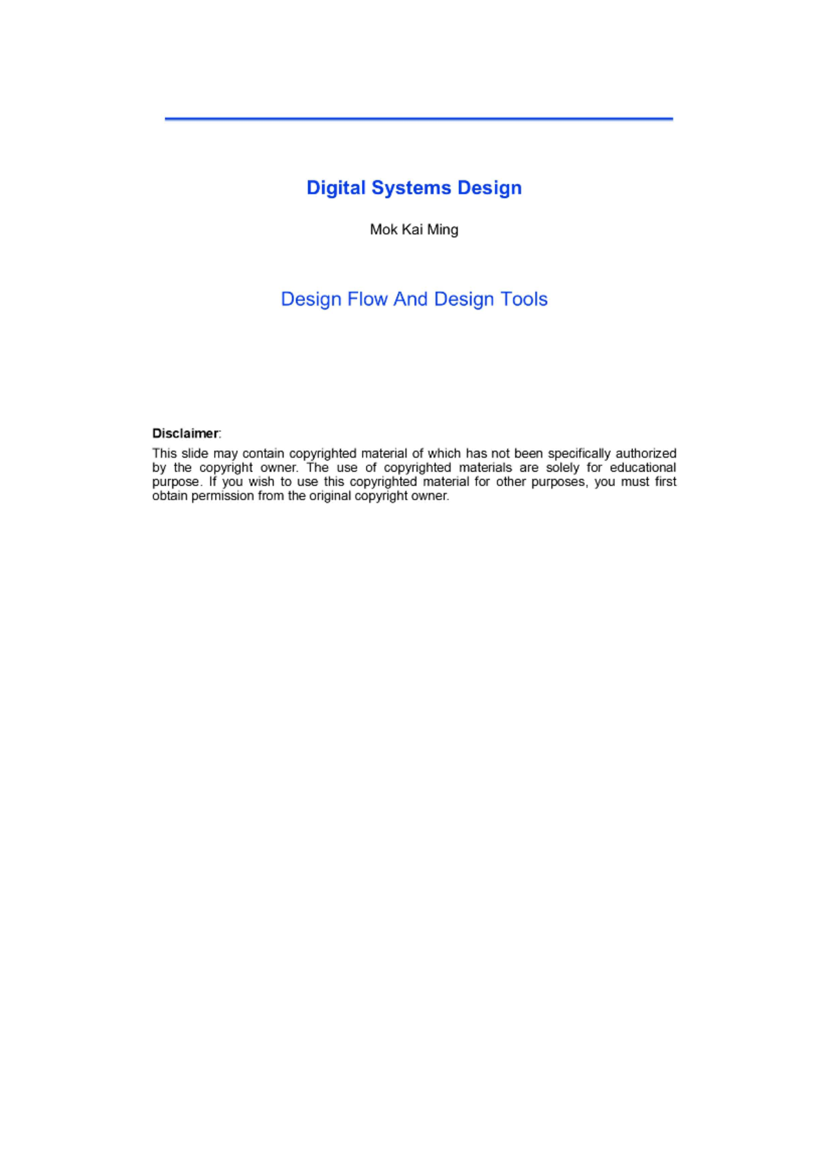 Design Flow and Tools Overview - Chapter 2 - Digital Systems Design Mok ...